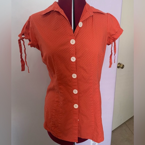FANG | Tops | Euc Fang Burnt Orange And White Polka Dot Button Down Top ...